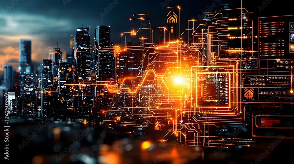 Futuristic data visualization with glowing graphs and charts ...