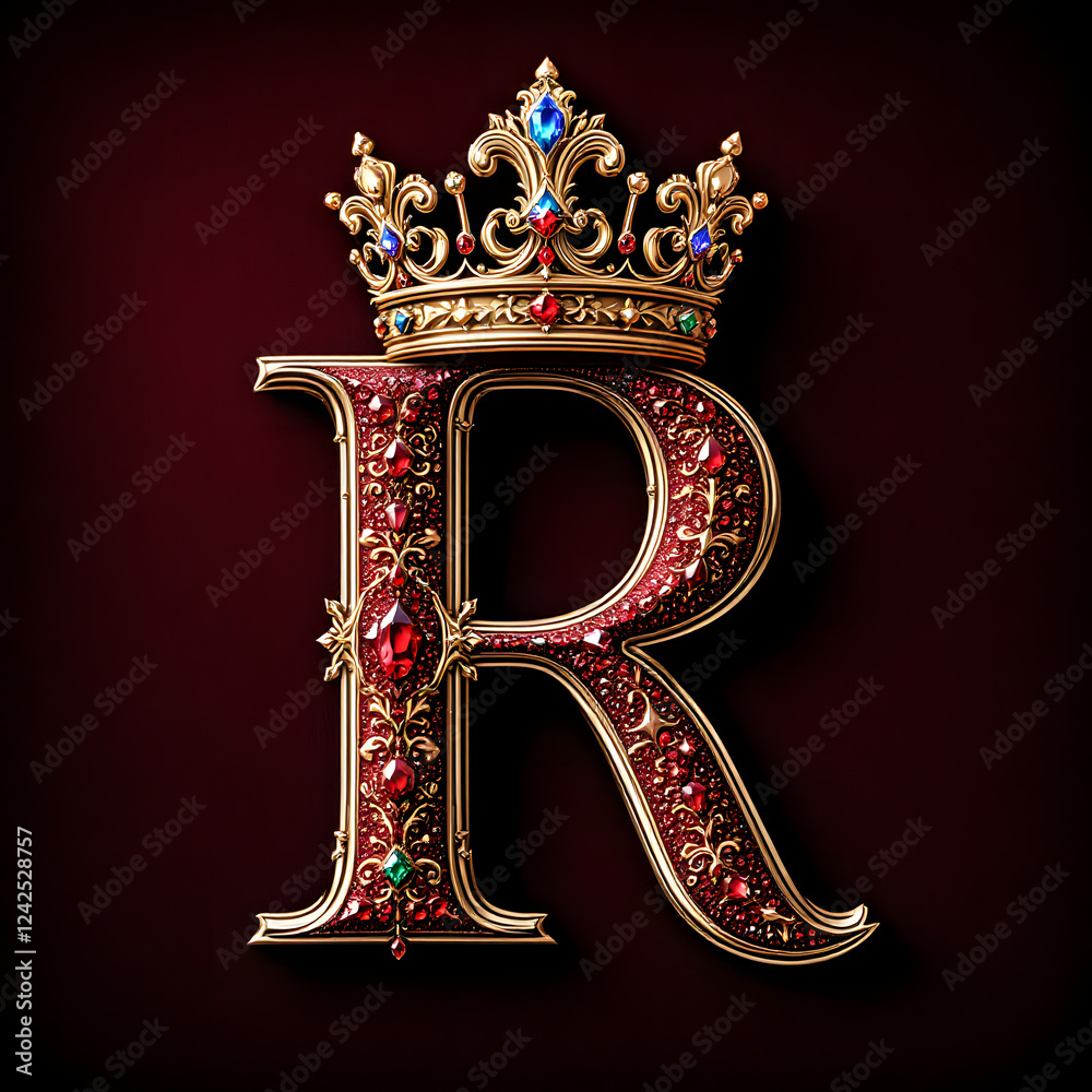 Royal Ruby Letter R with Gold Crown Design Stock Photo | Adobe Stock
