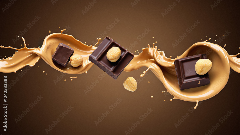 ภาพถ่าย Stock Chocolate, new food or drink containing peanut and ...