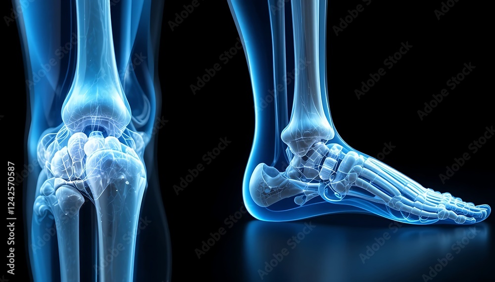 Detailed 3D Medical Illustration of Human Leg Bones and Joints, Showing ...