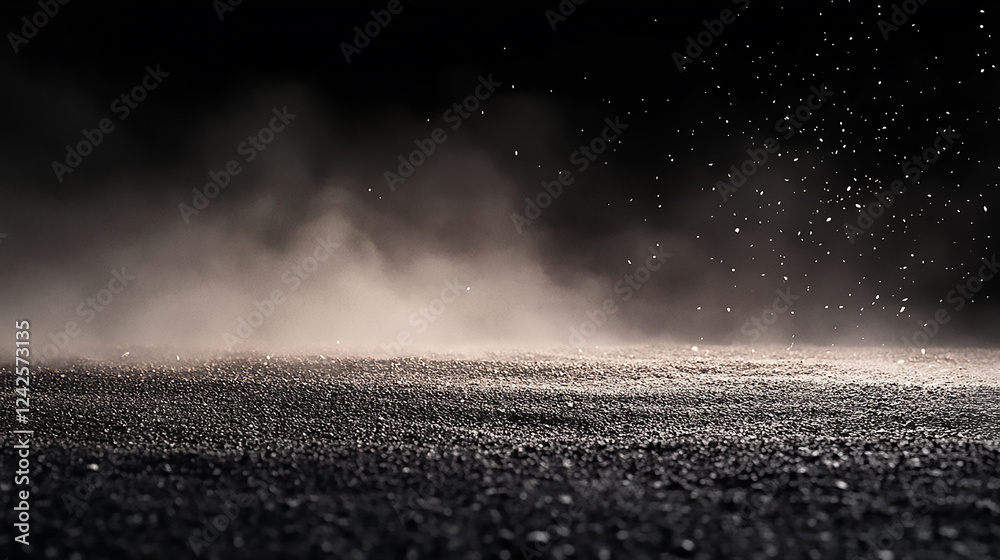 Empty walls, particles lights background flying dust grains in a dark ...