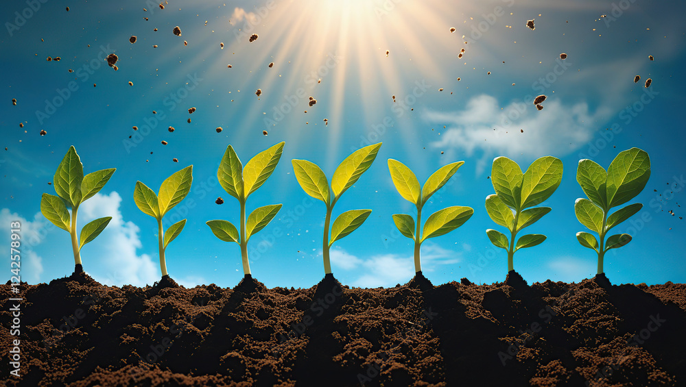 Young Plant growth Stages in the sunlight concept of Earth Day Stock ...