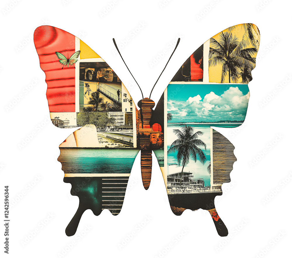 butterfly collage art, vintage old paper clipart, cutout png Stock ...