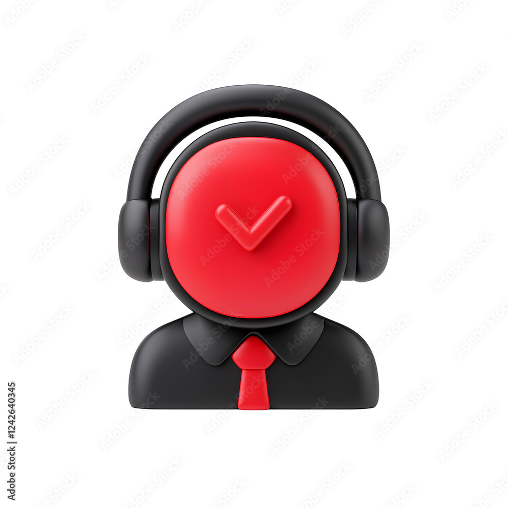 Virtual Assistant Icon with Headset and Red Check Mark Symbol Stock ...