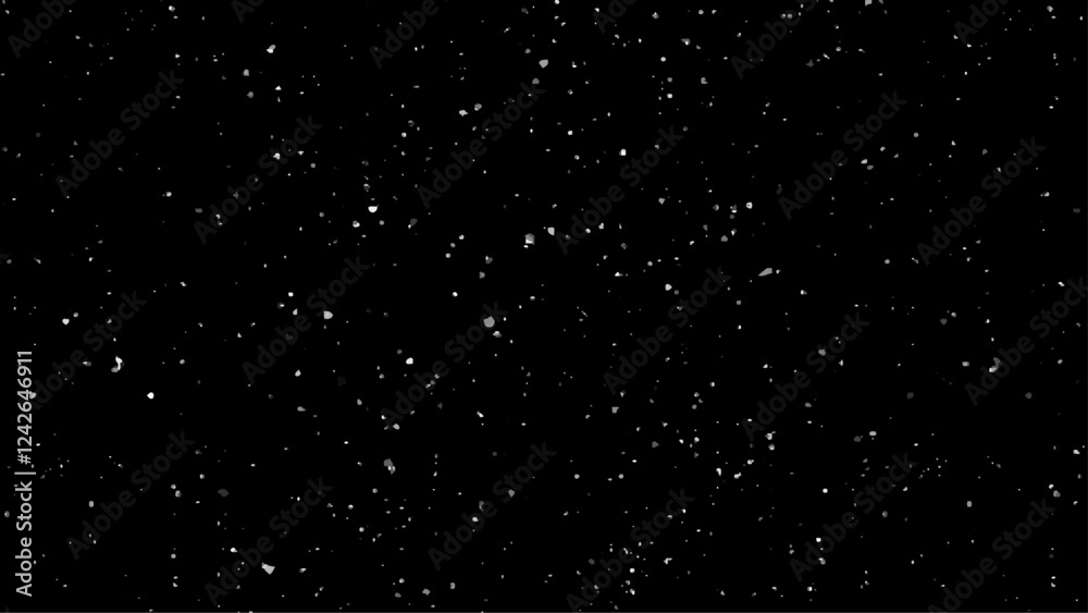 Falling small factured snow on a black background. Starry night sky ...