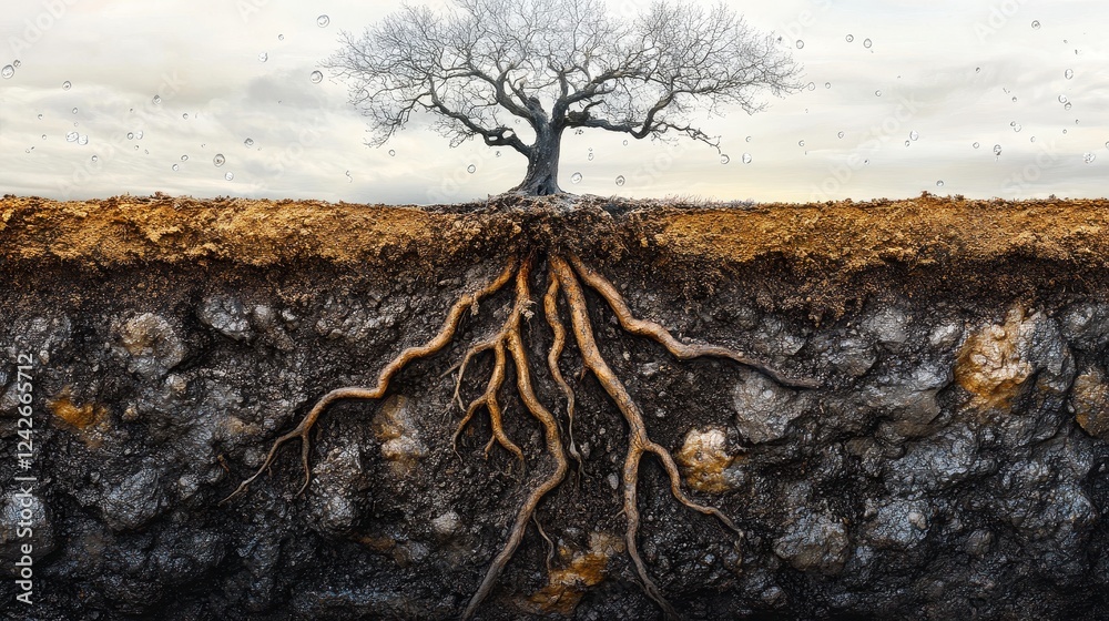 Cross Section of Soil Showing Deep Tree Roots and Underground Layers ...
