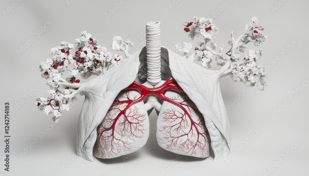 Anatomy of the thorax region highlighting the lungs, respiratory tree ...