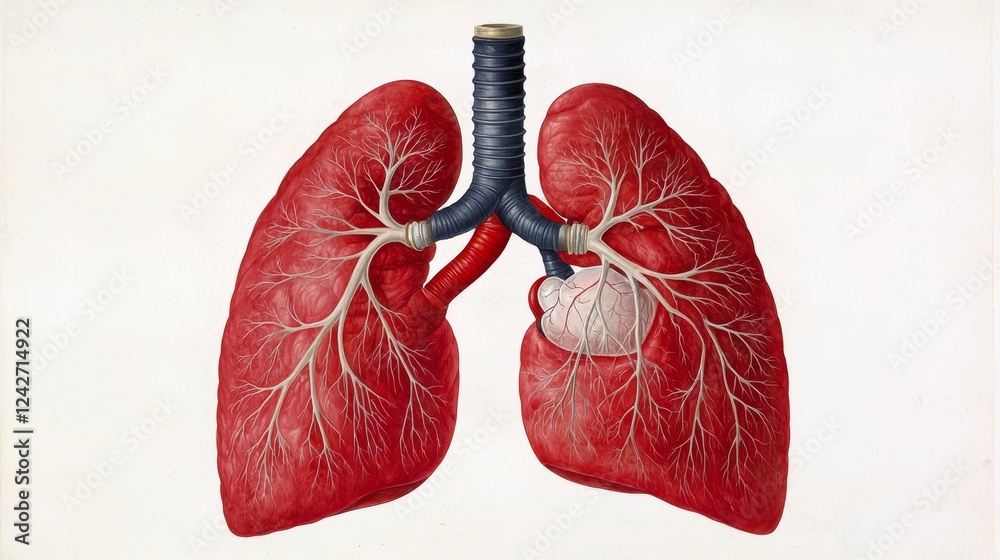 Educational chart-style depiction of the lungs and heart with ...
