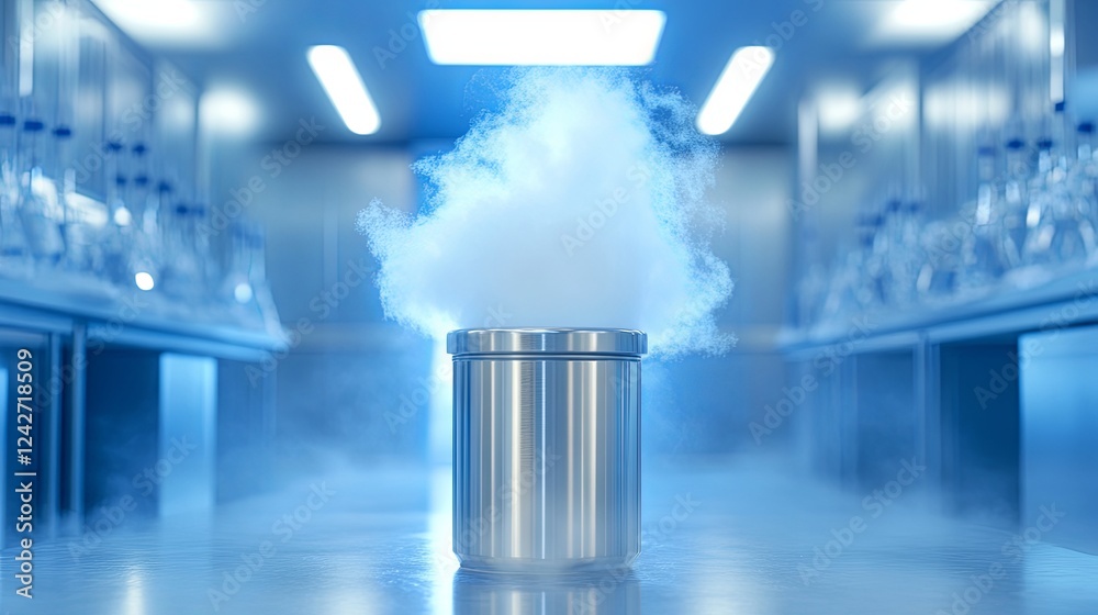 Cryogenic Container with Vapor in High-Tech Laboratory liquid nitrogen ...