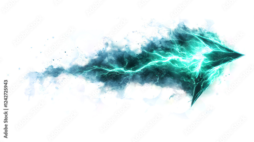 glowing green mystical lightning bolt shaped like a rune, transparent ...