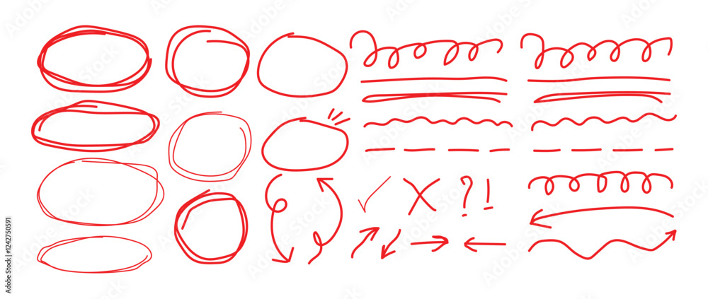 Marker lines and Red color isolated on transparent background. Hand ...