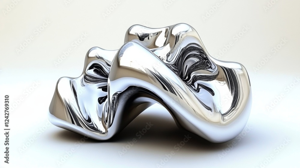 Shiny metallic triangular object with curved edges creating a wave-like ...