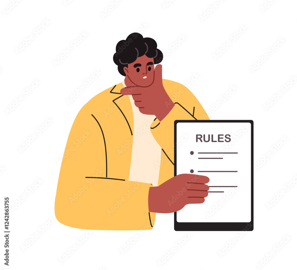 Rules list, and regulations in guideline document. Law code, guidance ...