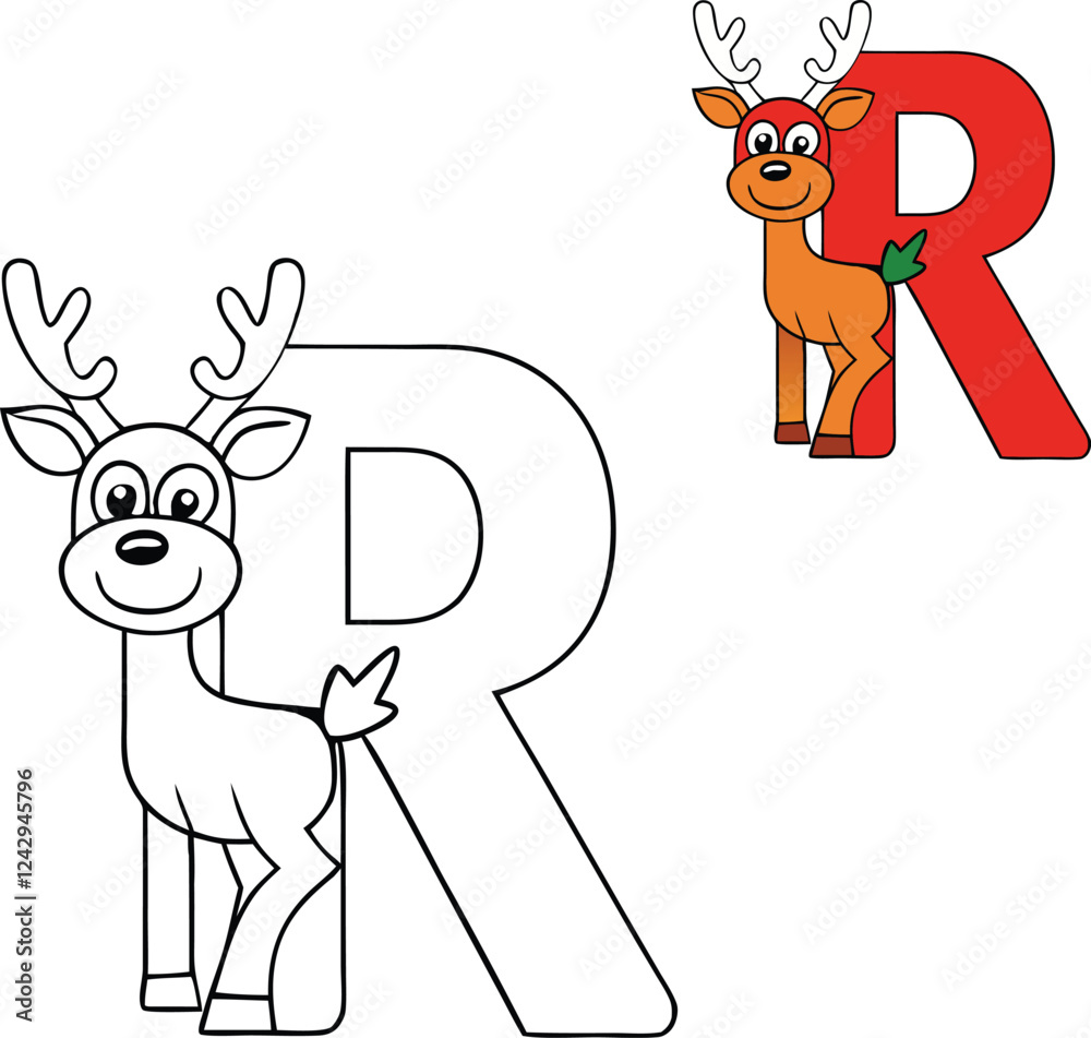 Alphabet letter "R" with a cute reindeer coloring page. Perfect for ...
