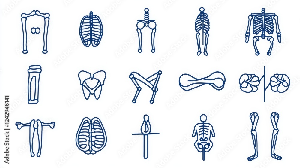 Healthcare diagnostic icons collection, orthopedic symbols, thin line ...