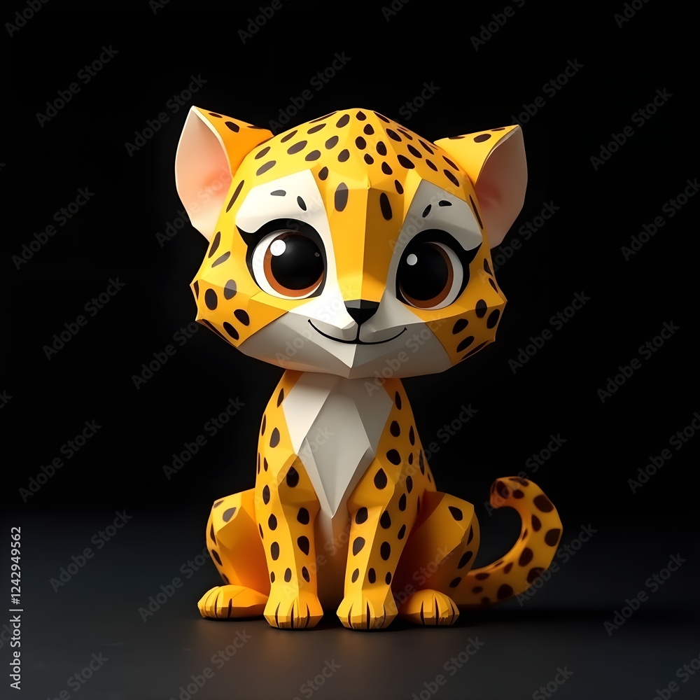 Stylized paper cheetah cub, origami-inspired animal art, geometric ...