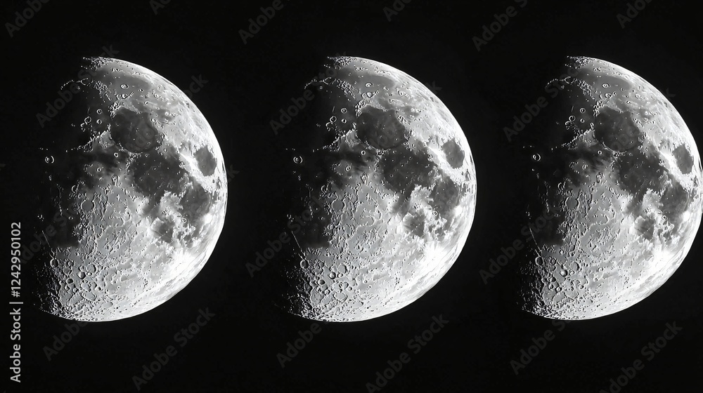 Triple moon phases, night sky, celestial, space exploration, astronomy ...