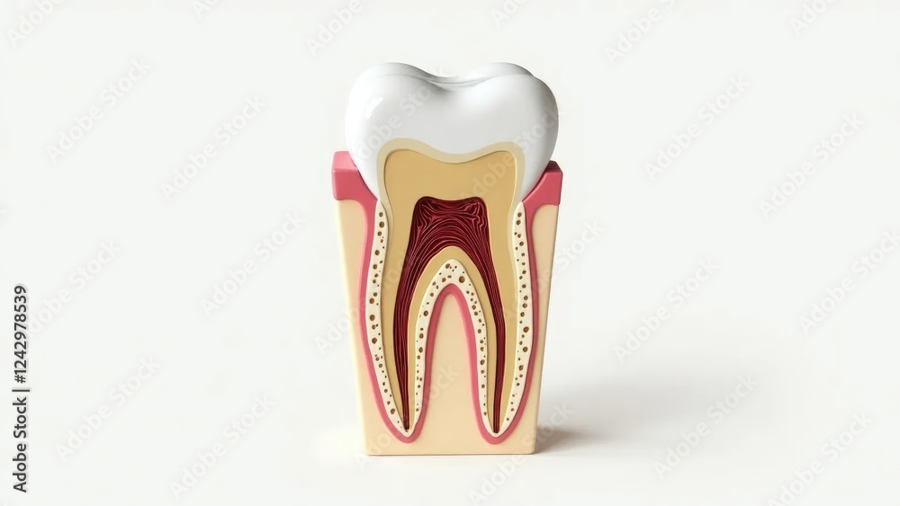 Detailed Cross-Section of Human Tooth Showing Root, Pulp, and ...