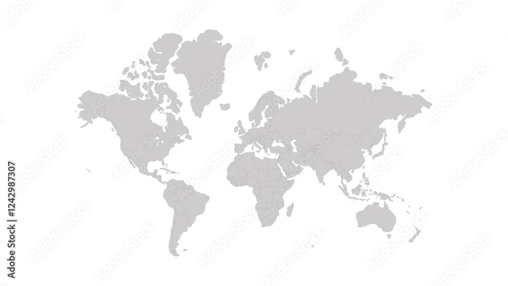 World Map in grey white colors. Grayscale all Earth continent isolated ...