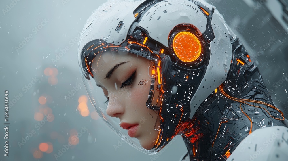 Machine learning and neural networks interact with a cyborg bionic girl ...