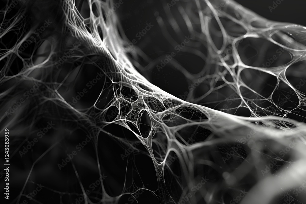 Abstract black and white image depicting intricate web-like structures ...