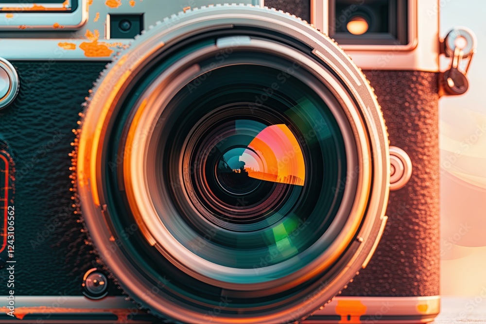 Vintage Lens Distortion Light Effect with Film Grain and Retro Camera Overlay for Timeless ...