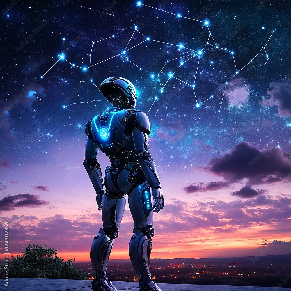 fantasy-themed image of an AI automaton charting constellations in a ...