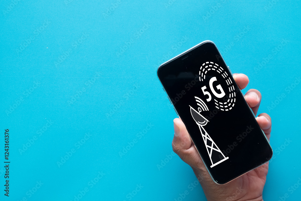 5G Wireless Network,5G Technology Communication concept.,Hand holding smartphone with 5G Network ...