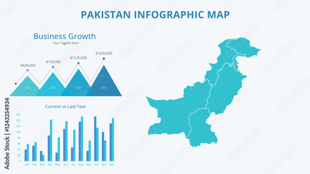 Business Growth Infographic Map of Pakistan. Vector Map of a global map ...