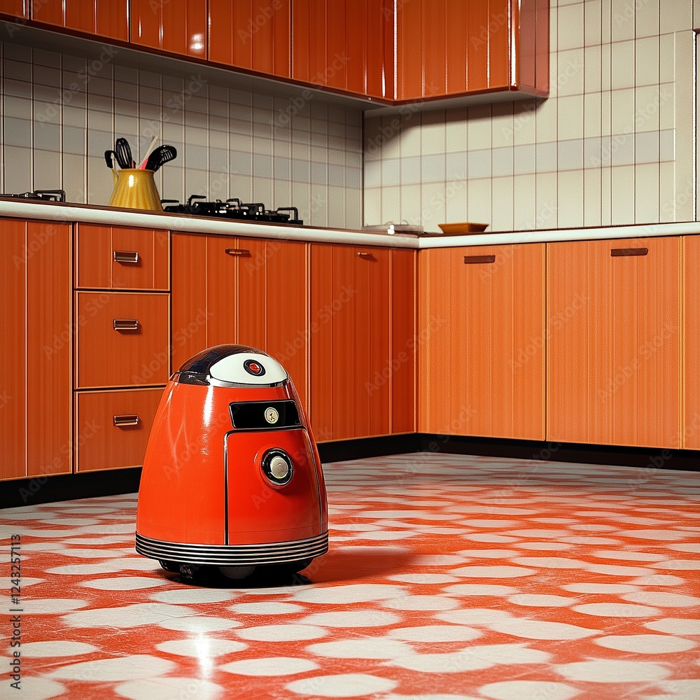 retro-inspired advertisement for an AI-powered house cleaning robot in ...