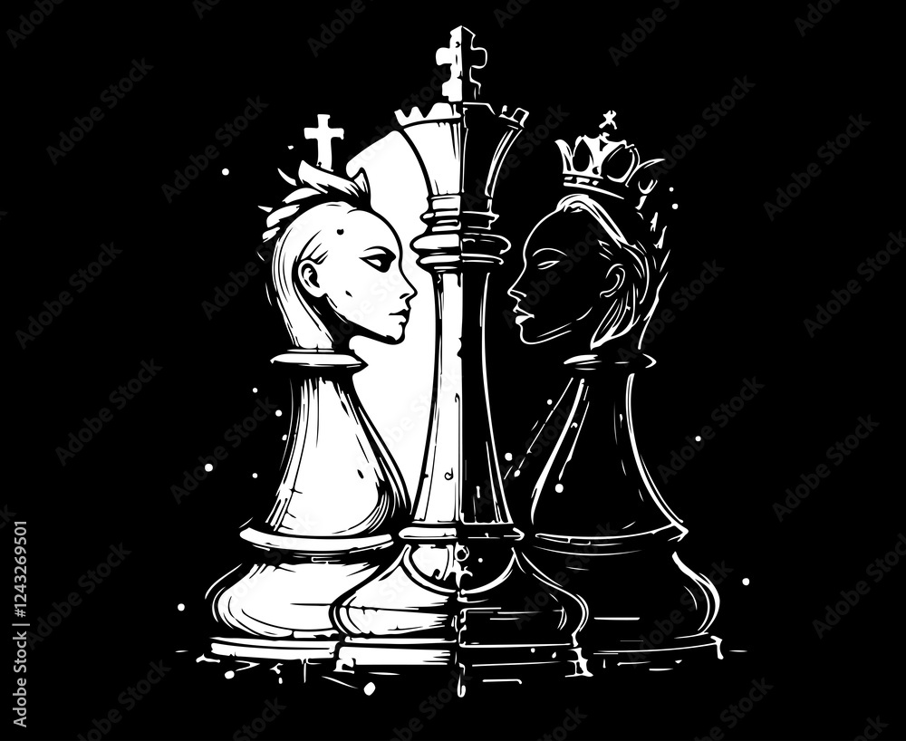 ABSTRACT ILLUSTRATION OF CHESS PIECES TWO QUEENS AND A KING FOR WEB ...
