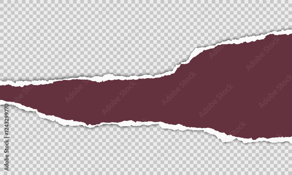 Vector horizontal torn paper edge. Ripped paper strip with soft shadow ...