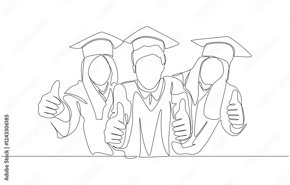 Vector de Stock Continuous one line drawing of fresh graduates giving ...