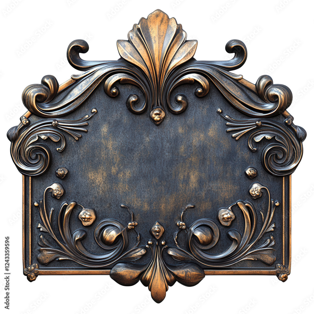 Artistic vintage signboard featuring intricate metalwork, transparent ...