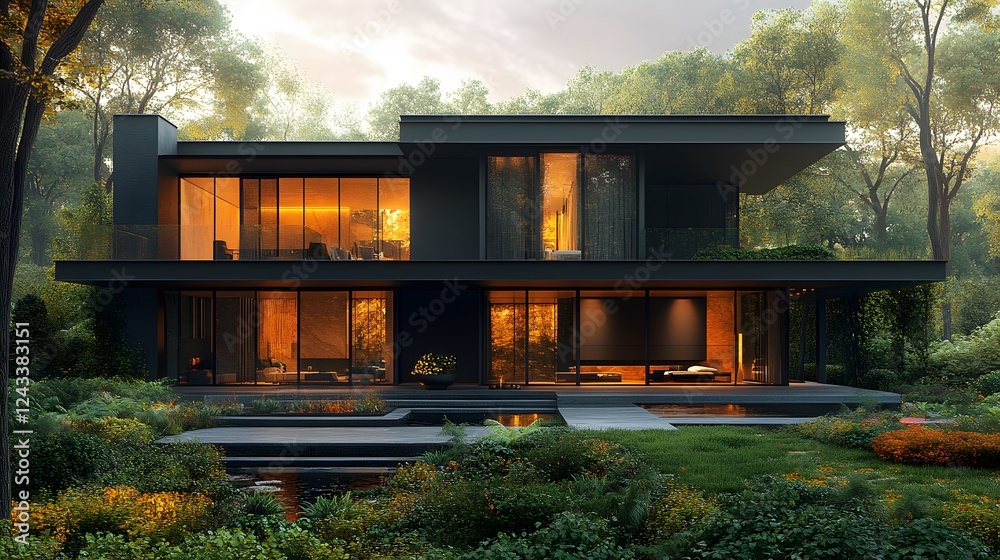 Futuristic two-story steel home with a bold dark facade, extensive use ...
