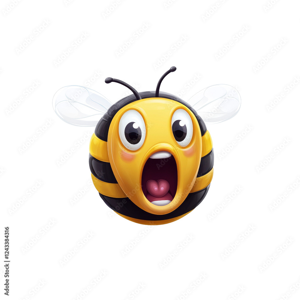 Surprised Cartoon Bee Emoji, Shocked Insect Character, Amazed Bumblebee ...