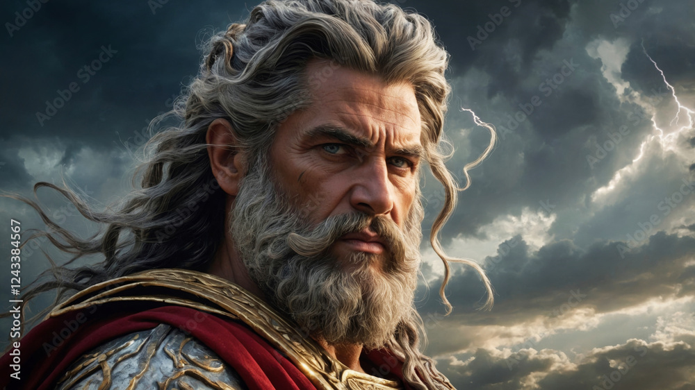 Zeus, the almighty ancient Greek king god of Olympus and god of thunder ...