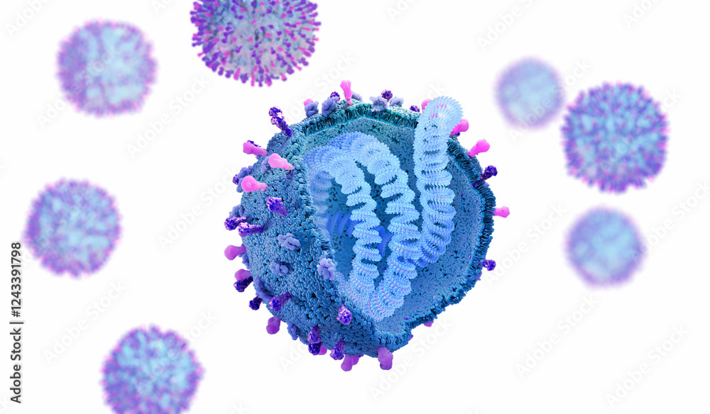 Respiratory syncytial virus (RSV) with its envelope proteins ...