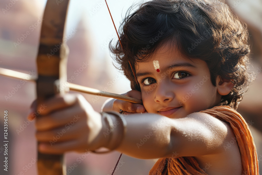 cute indian little boy in lord rama costume holding bow and arrow Stock ...