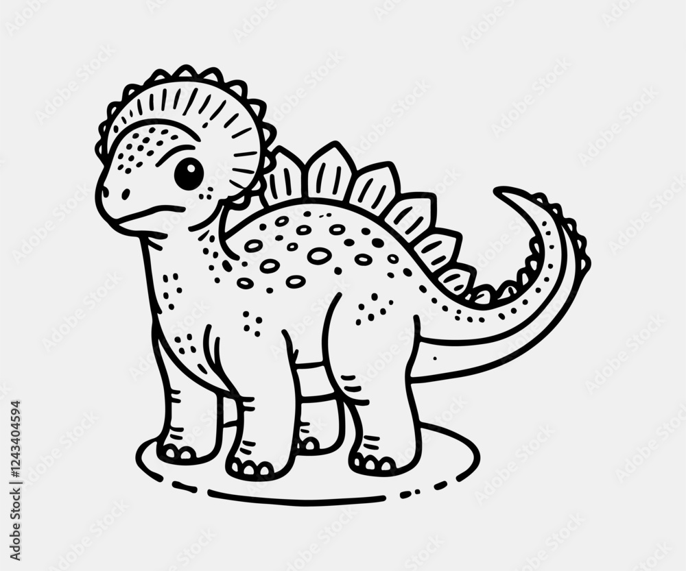 Outline Dinosaur coloring page for kids. Vector illustration of a ...