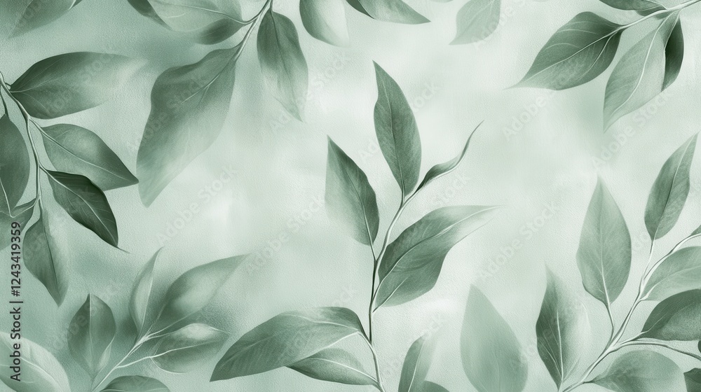 Seamless light sage green background featuring botanical leaves for ...