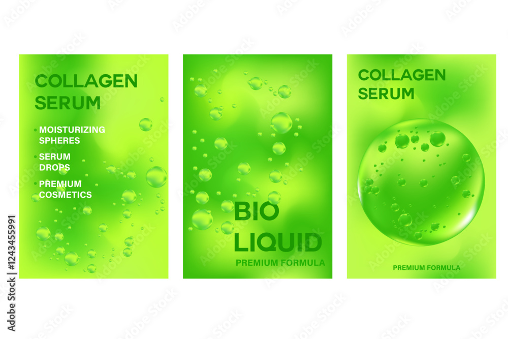 Abstract beauty cosmetic poster set with hyaluronic acid, collagen ...