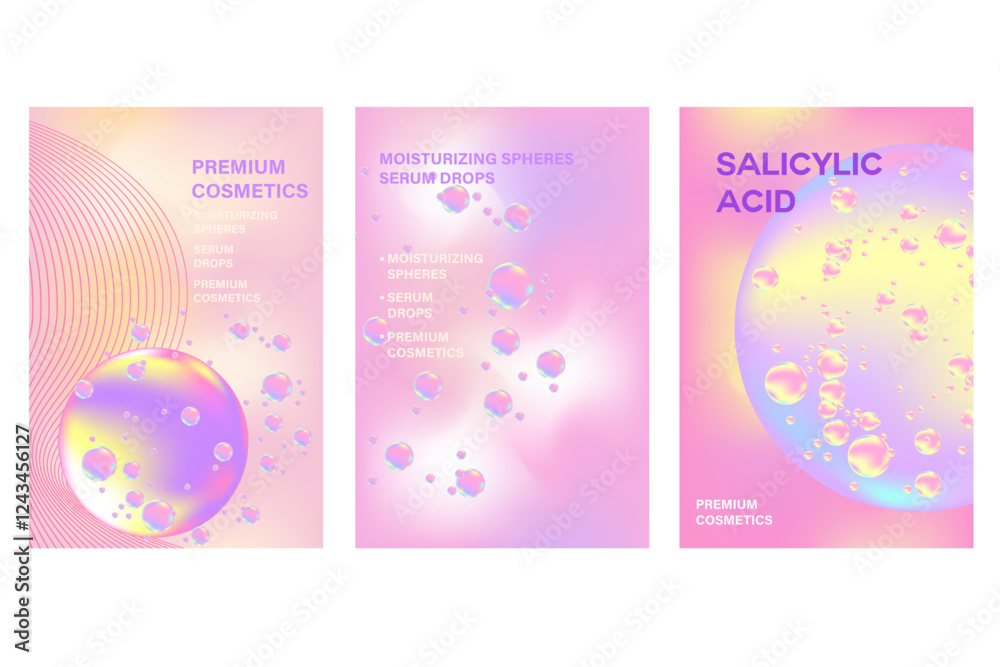 Abstract beauty cosmetic poster set with hyaluronic acid, collagen ...
