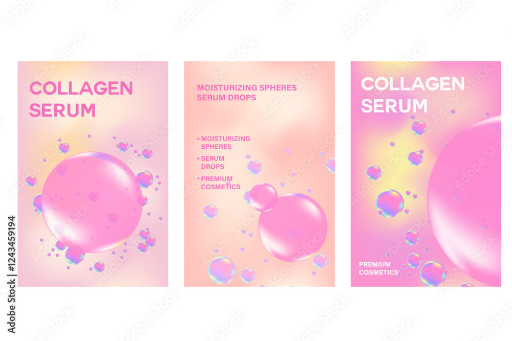 Abstract beauty cosmetic poster set with hyaluronic acid, collagen ...