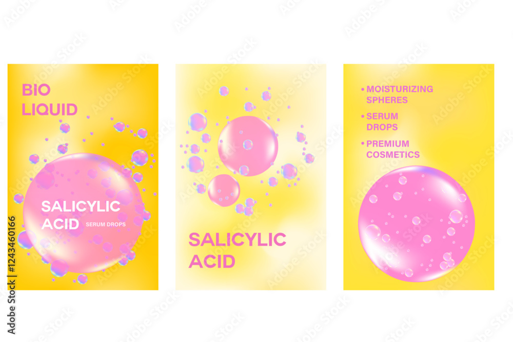 Abstract beauty cosmetic poster set with hyaluronic acid, collagen ...