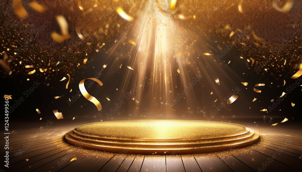 award ceremony stage mockup with golden confetti rain awards show ...