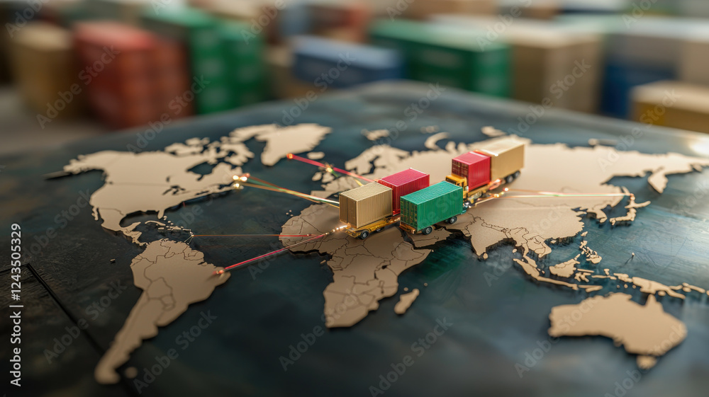 Global logistics map with shipping containers on world map, showcasing ...