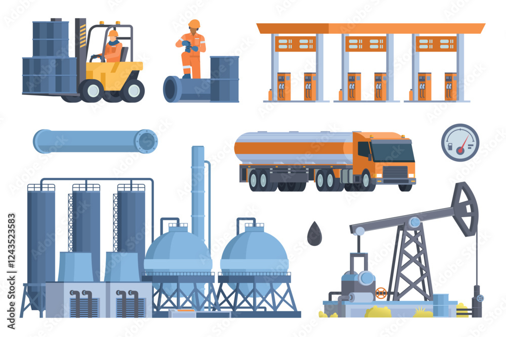 Stock-Vektorgrafik „Oil & Gas Industry Illustration Bundle. Vector Set ...