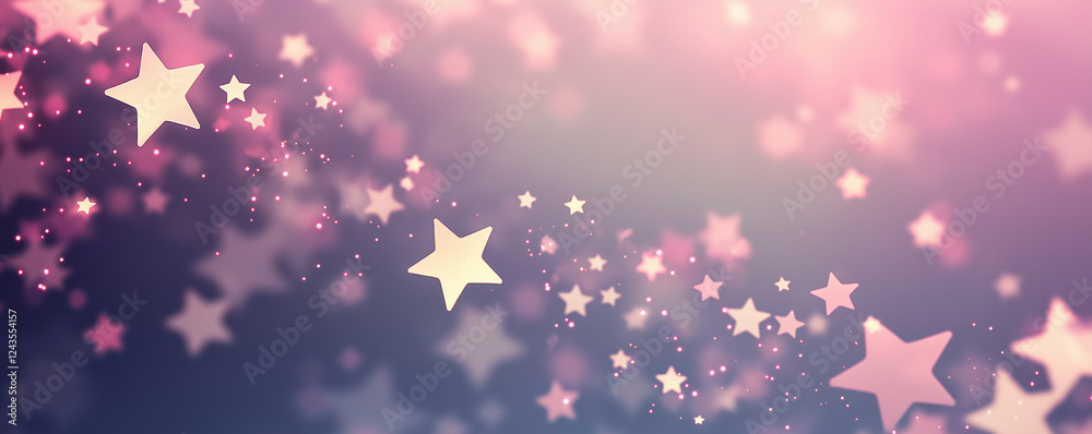 A background of small pink and purple stars falling against a gray ...