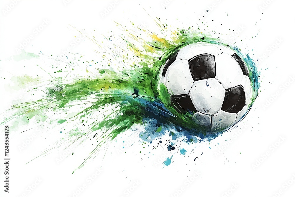 Watercolor football clipart with dynamic motion strokes black-and-white ...